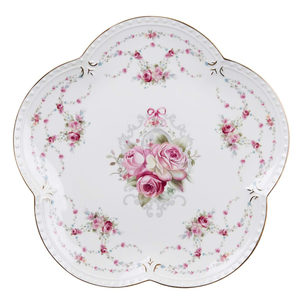 Assiette à Dîner En Porcelaine Rose et Dorée Style Anglais Ø 26 CM